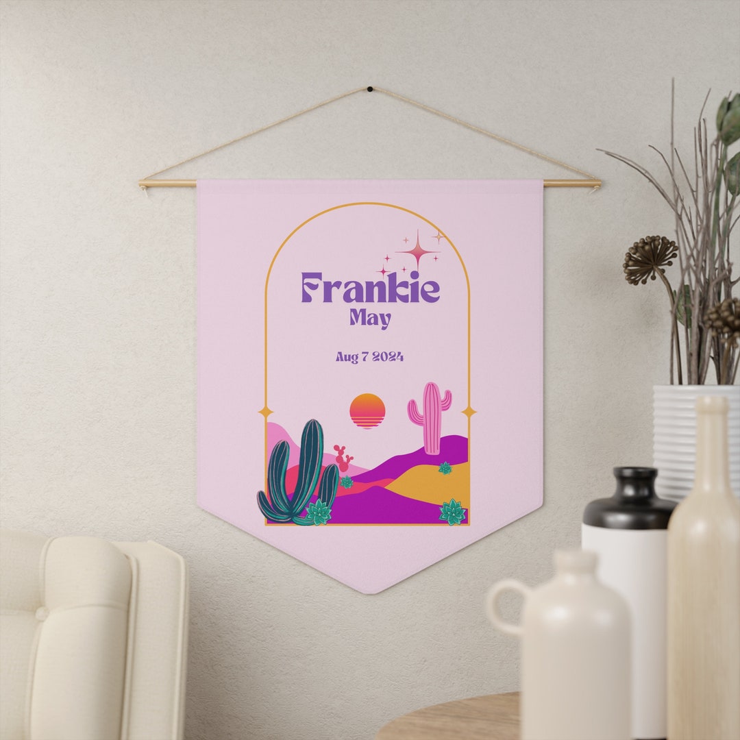 Custom Baby Name Banner | Retro Cactus Nursery Decor | Personalized ...