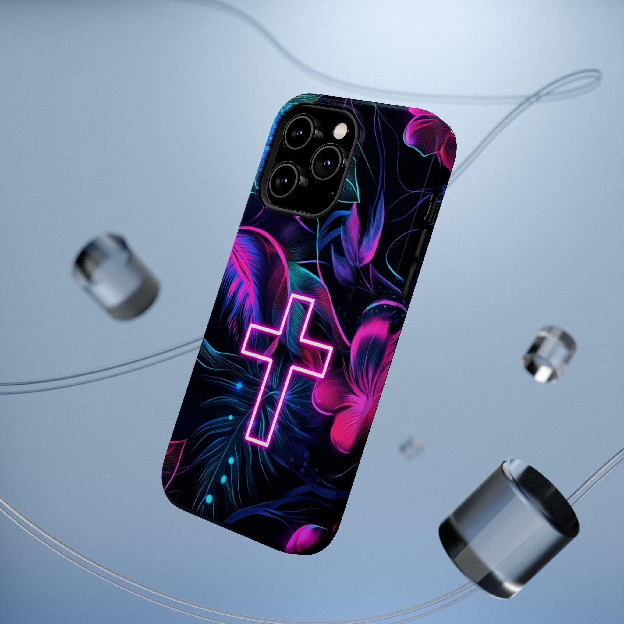 Christian Retro Tropical Floral Cross Phone Case. Neon Sign Design ...