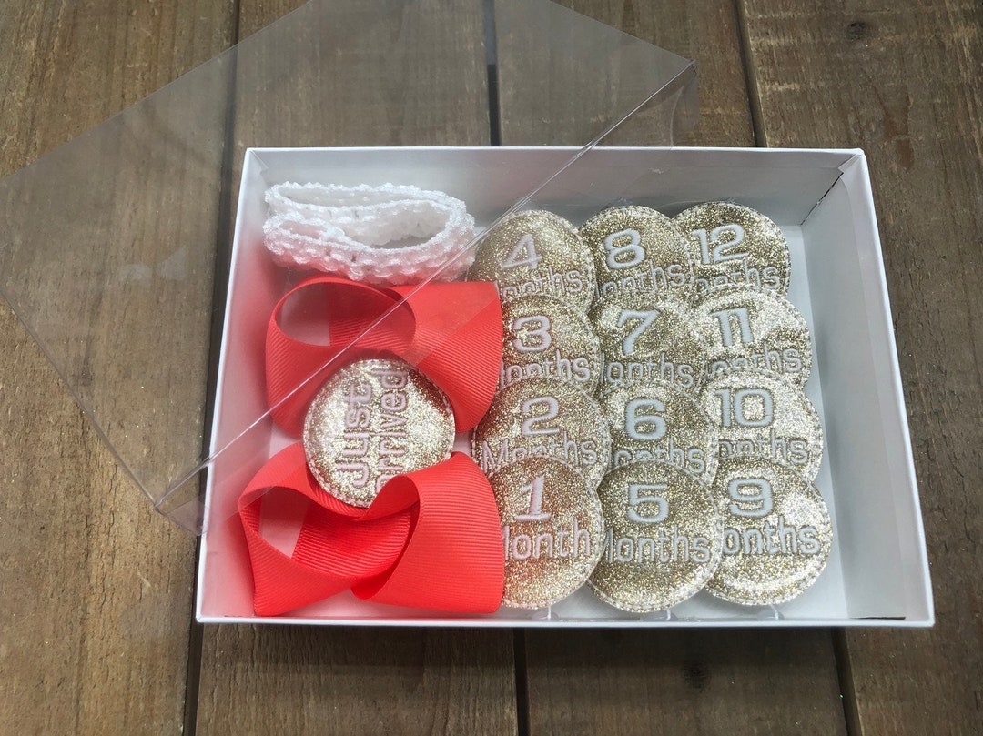 Gold/coral Milestone Hair Bow Set, Baby Shower Gift, Hair Bow Set ...