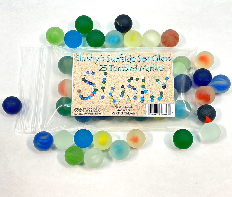 Slushy's Surfside Sea Glass Tumbled Marbles 25 Pack Cat Eye Solid Slag ...
