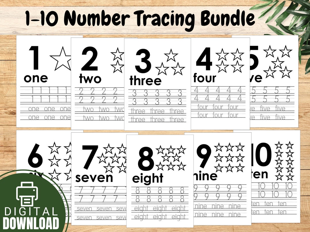 Number Tracing 1-10 Tracing Bundle Printable Writing Practice Sheets ...