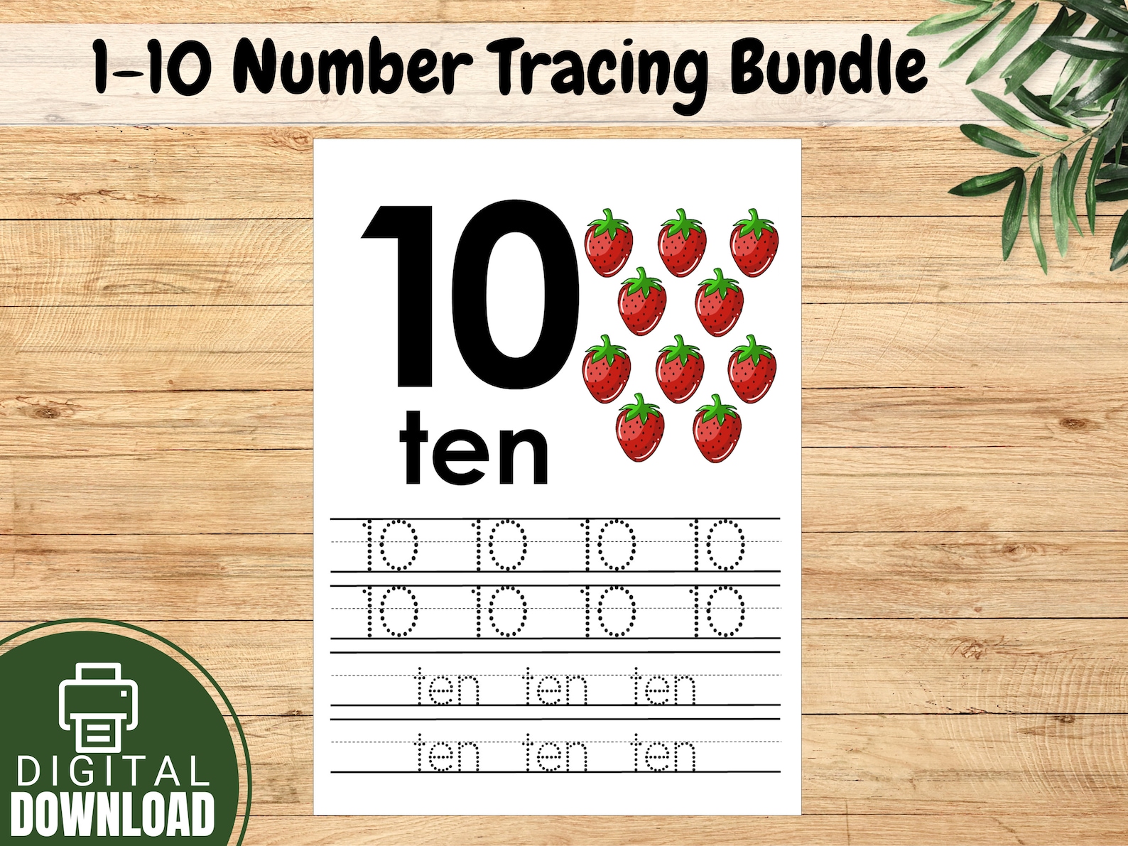 1-10 Number Tracing Worksheets Printable, Fruit Counting, Learning to ...