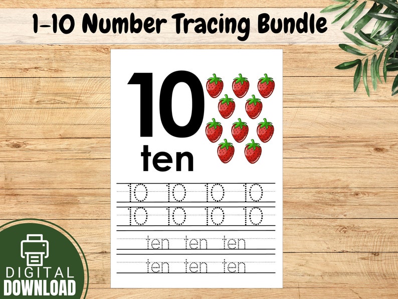 1-10 Number Tracing Worksheets Printable, Fruit Counting, Learning to ...