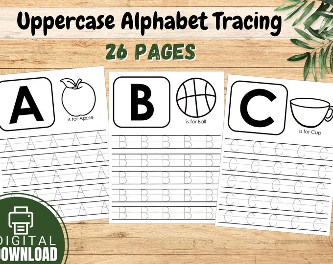 Alphabet Tracing Worksheets: 26 Printable Uppercase Pages (PDF) - Etsy ...