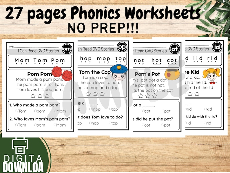 Phonics Worksheets CVC Reading Comprehensions Stories Bundle NO PREP - Etsy