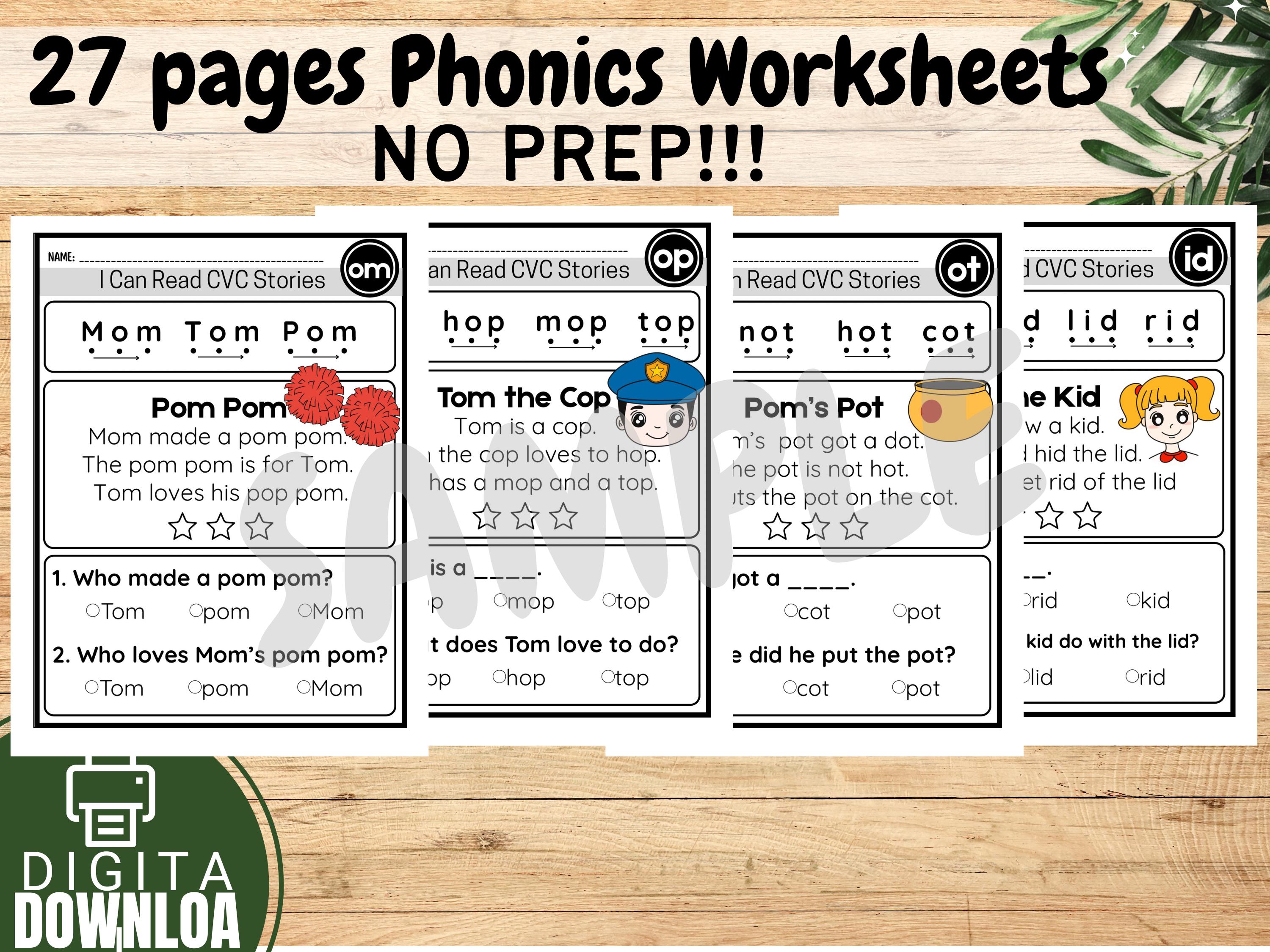 Phonics Worksheets CVC Reading Comprehensions Stories Bundle NO PREP - Etsy