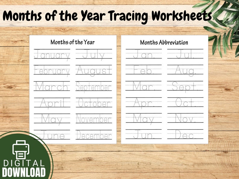 Months of the Year Tracing Worksheets Printable, Handwriting Practice ...