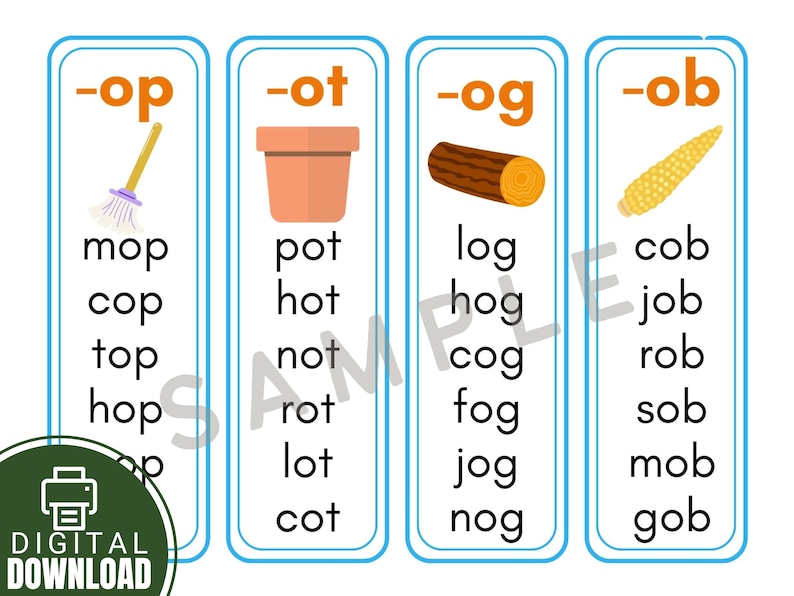 CVC Bookmark Printable Word Families, CVC List, Beginning Reading ...