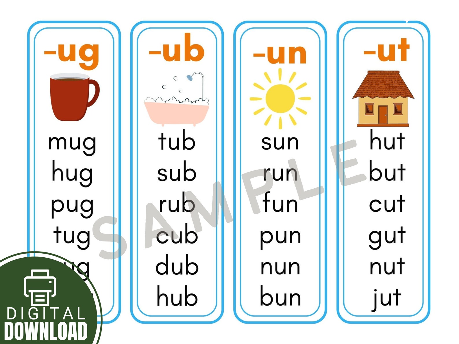CVC Bookmark Printable Word Families, CVC List, Beginning Reading ...