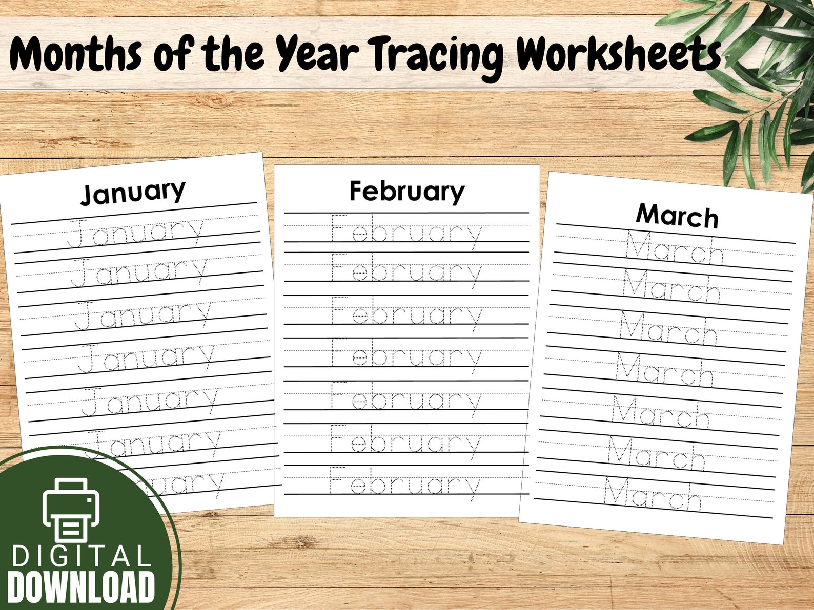 Months of the Year Tracing Worksheets Printable, Handwriting Practice ...