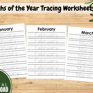 Months of the Year Tracing Worksheets Printable, Handwriting Practice ...