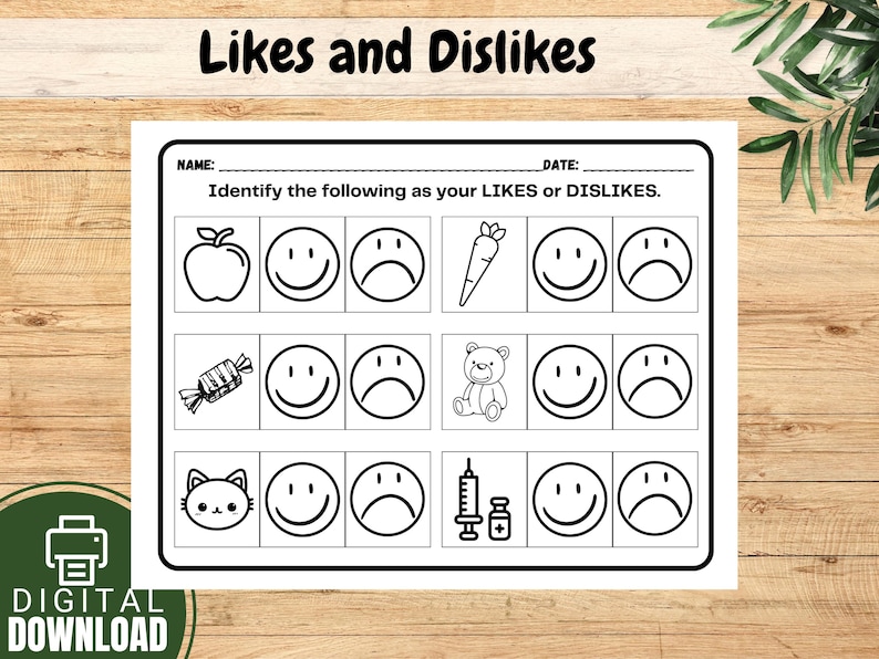 Likes and Dislikes Activity: Cut & Paste Worksheet (digital Printable ...