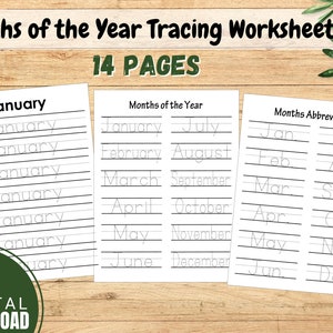 Months of the Year Tracing Worksheets Printable, Handwriting Practice ...