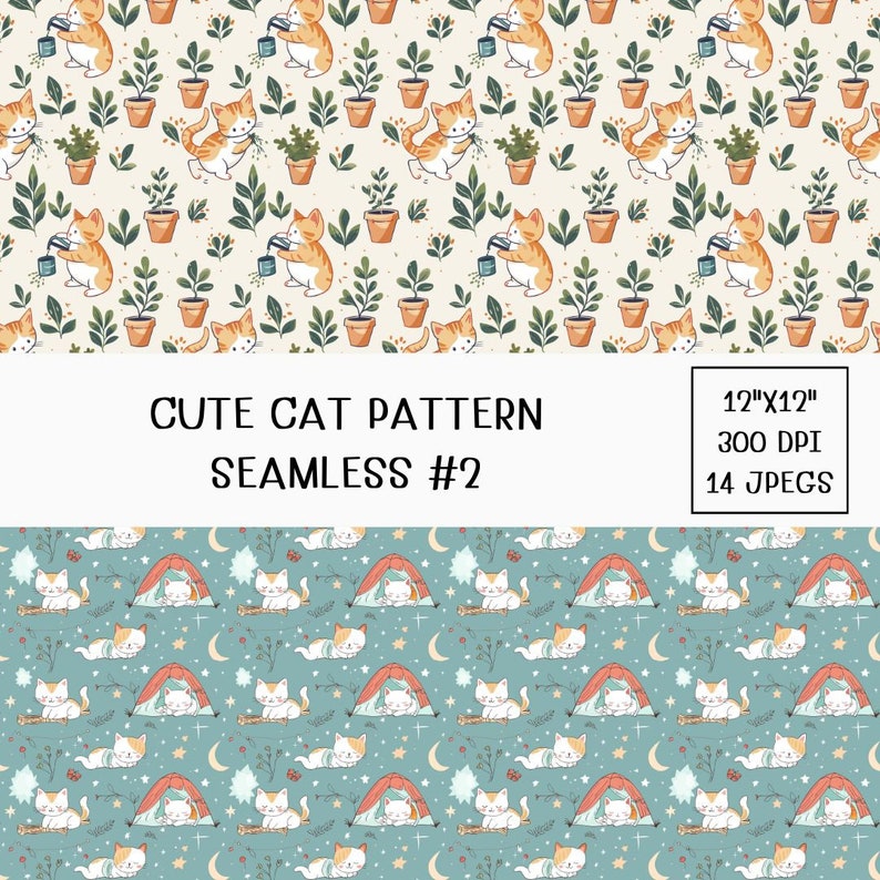 Digital Paper, Cute Cat Pattern, Seamless. Digital Paper, Cute Cat 2 - Etsy