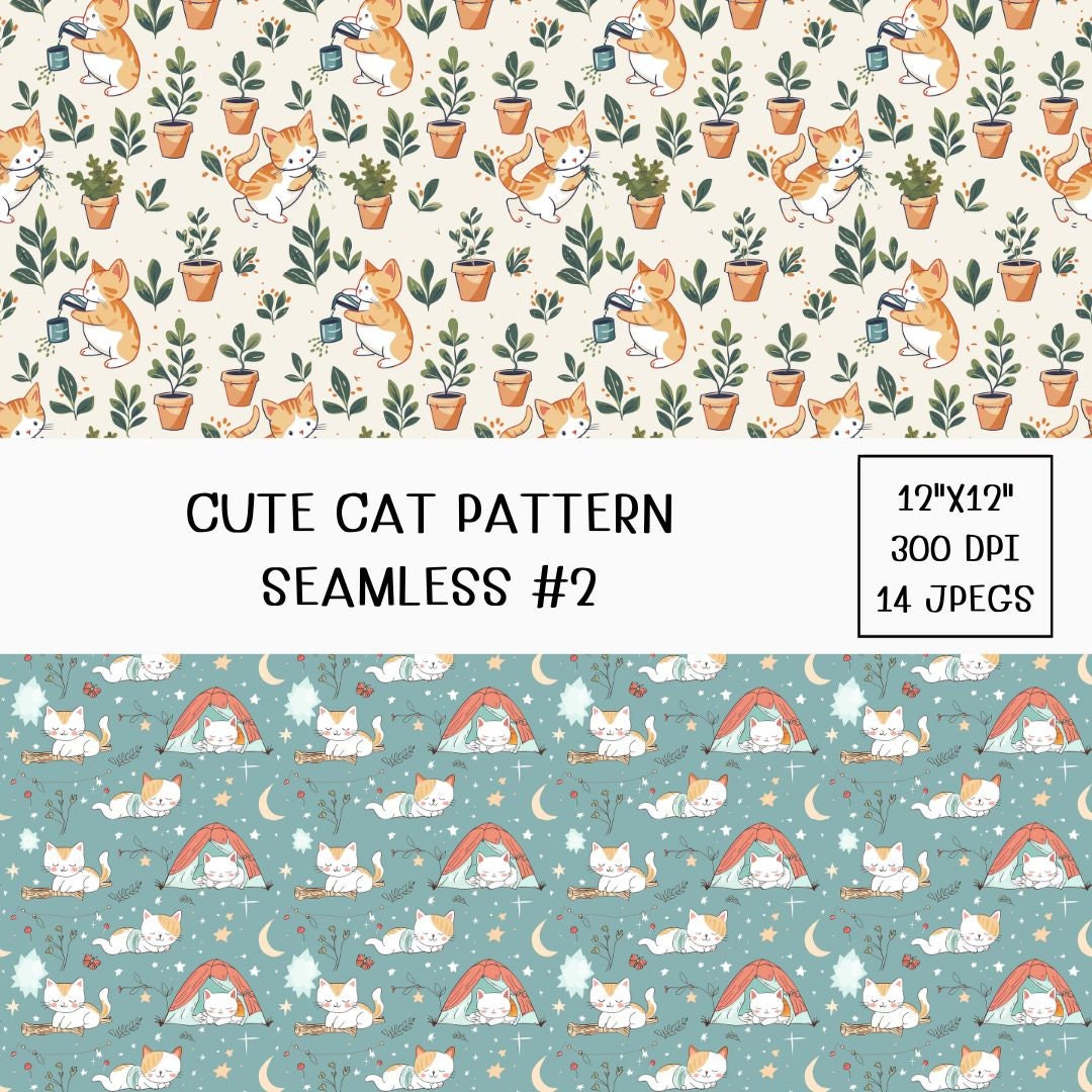 Digital Paper, Cute Cat Pattern, Seamless. Digital Paper, Cute Cat 2 - Etsy
