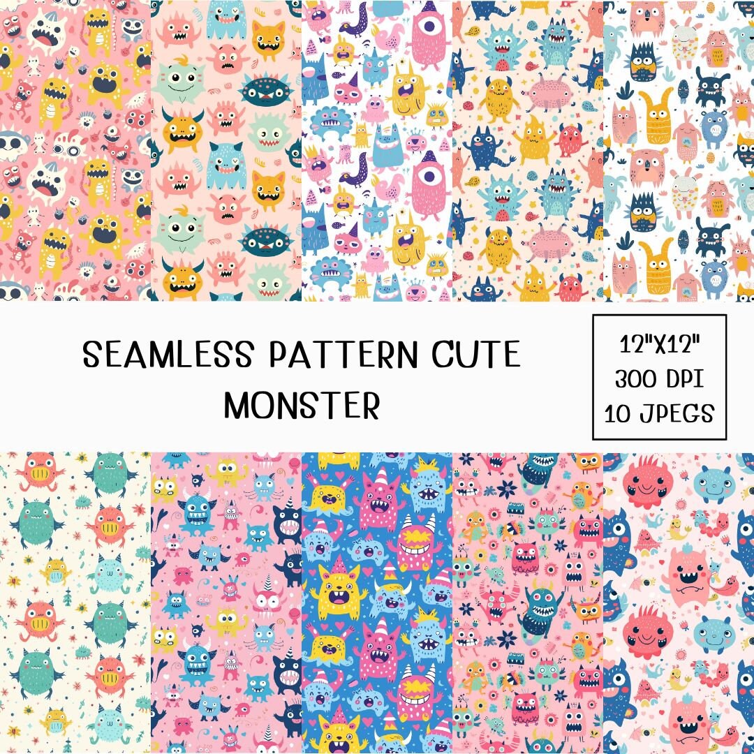 Seamless Monsters Scrapbooking, Digital Paper, Pattern Paper, Seamless ...