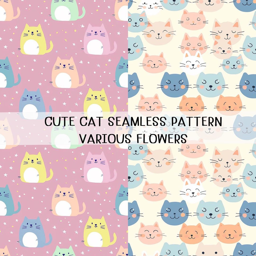 Digital Paper. Cute Cat, Seamless Pattern Pastel,cute Cat Digital Paper ...