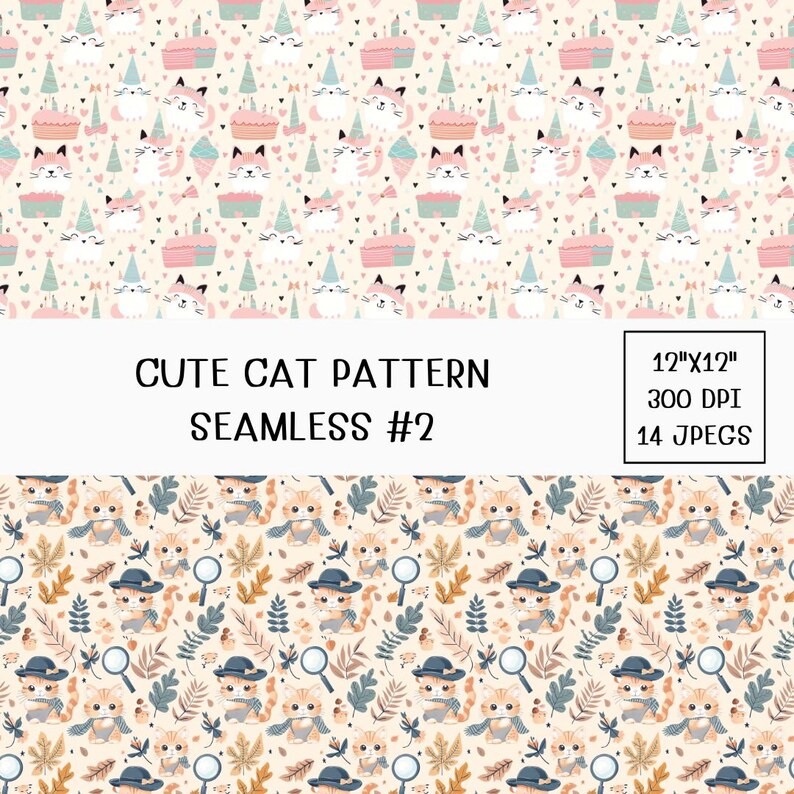 Digital Paper, Cute Cat Pattern, Seamless. Digital Paper, Cute Cat 2 - Etsy