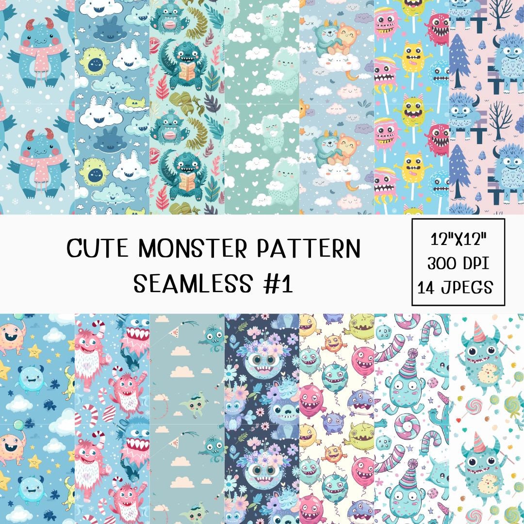Digital Paper.seamless Monster Spattern Scrapbooking, Digital Paper ...