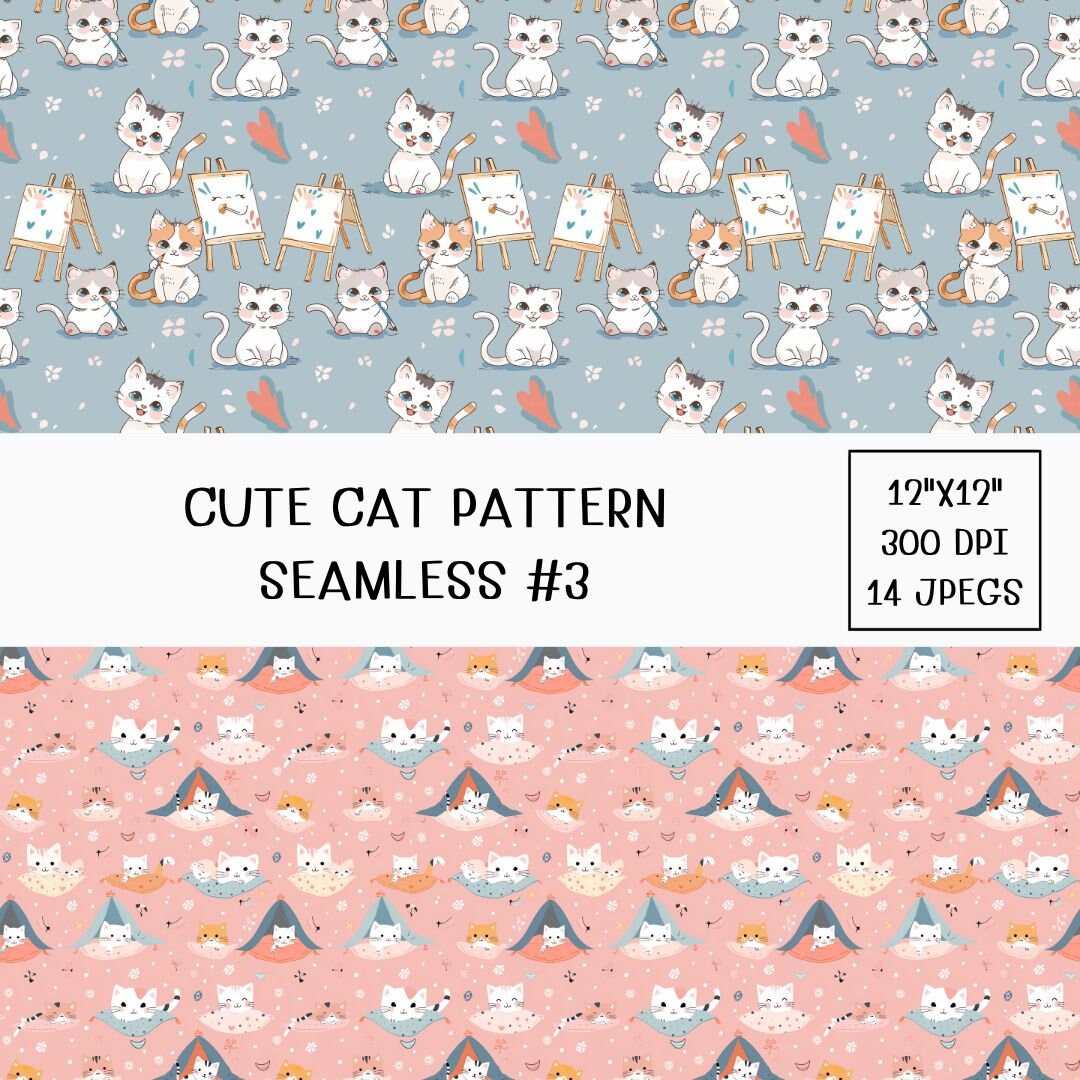 Digital Paper, Cute Cat Pattern, Seamless. Digital Paper, Cute Cat 3 - Etsy