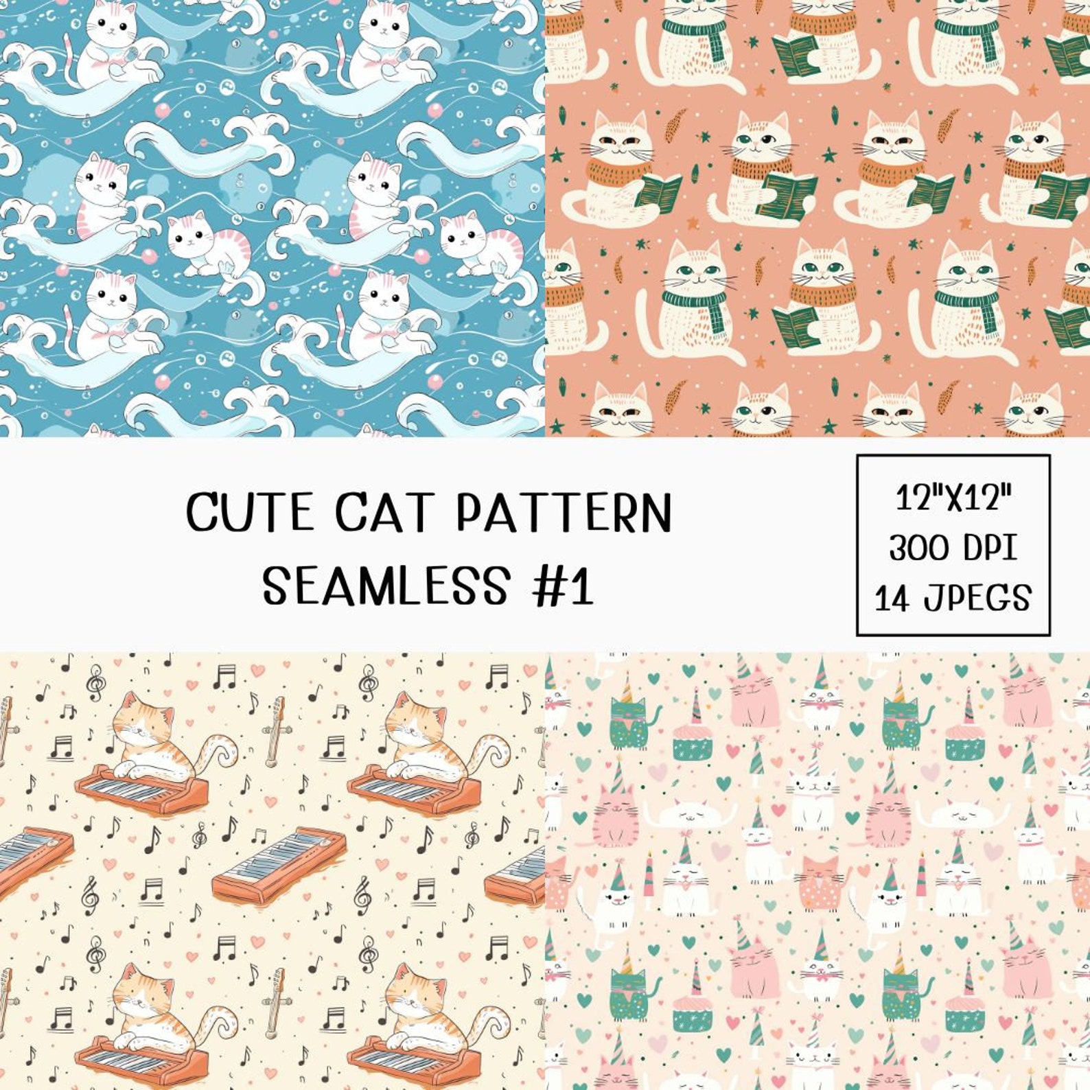 Digital Paper, Cute Cat, Seamless. Digital Paper, Cute Cat 1 - Etsy