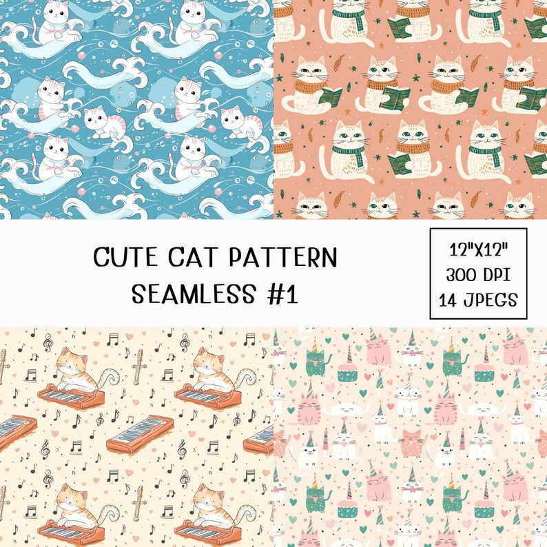 Digital Paper, Cute Cat, Seamless. Digital Paper, Cute Cat 1 - Etsy