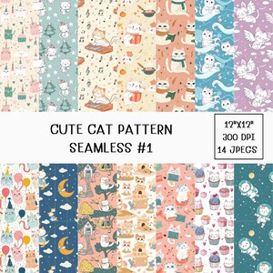Digital Paper, Cute Cat, Seamless. Digital Paper, Cute Cat 1 - Etsy