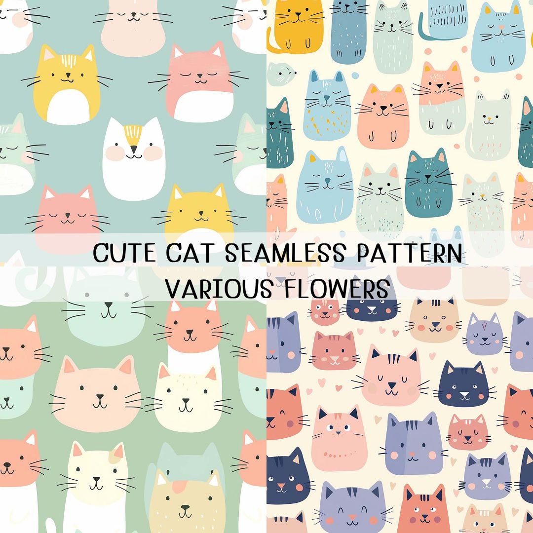 Digital Paper. Cute Cat, Seamless Pattern Pastel,cute Cat Digital Paper ...