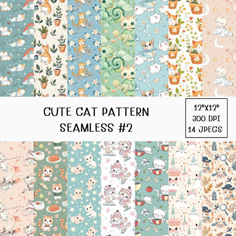 Digital Paper, Cute Cat Pattern, Seamless. Digital Paper, Cute Cat 2 - Etsy