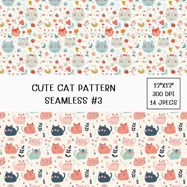 Digital Paper, Cute Cat Pattern, Seamless. Digital Paper, Cute Cat 3 - Etsy