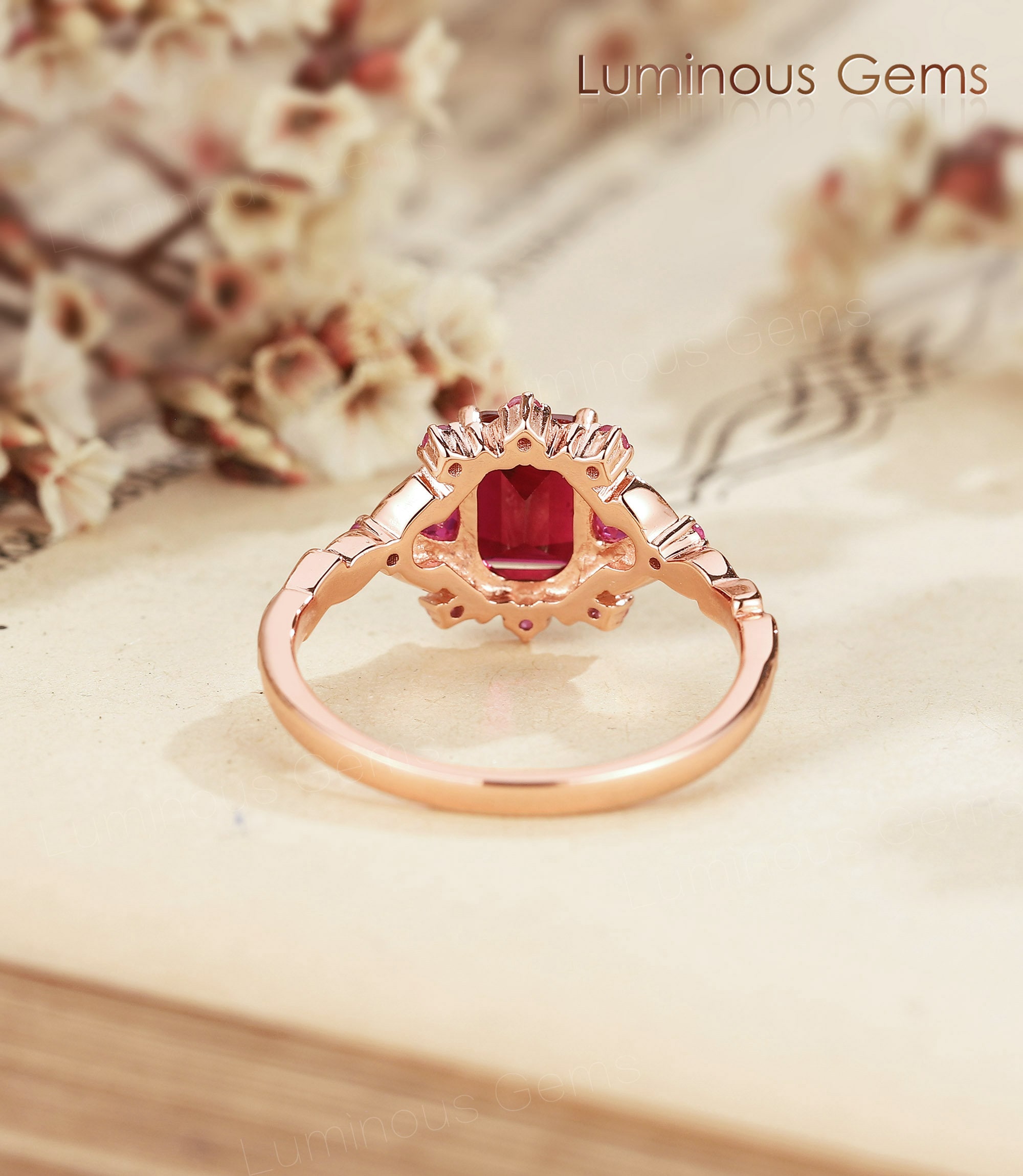 Vintage Princess Cut Ruby Wedding Ring Unique 14k Gold Cluster Ring ...
