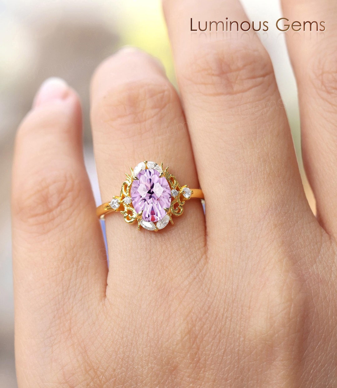 Firework Cut Lavender Amethyst Engagement Ring Vintage Amethyst Promise ...