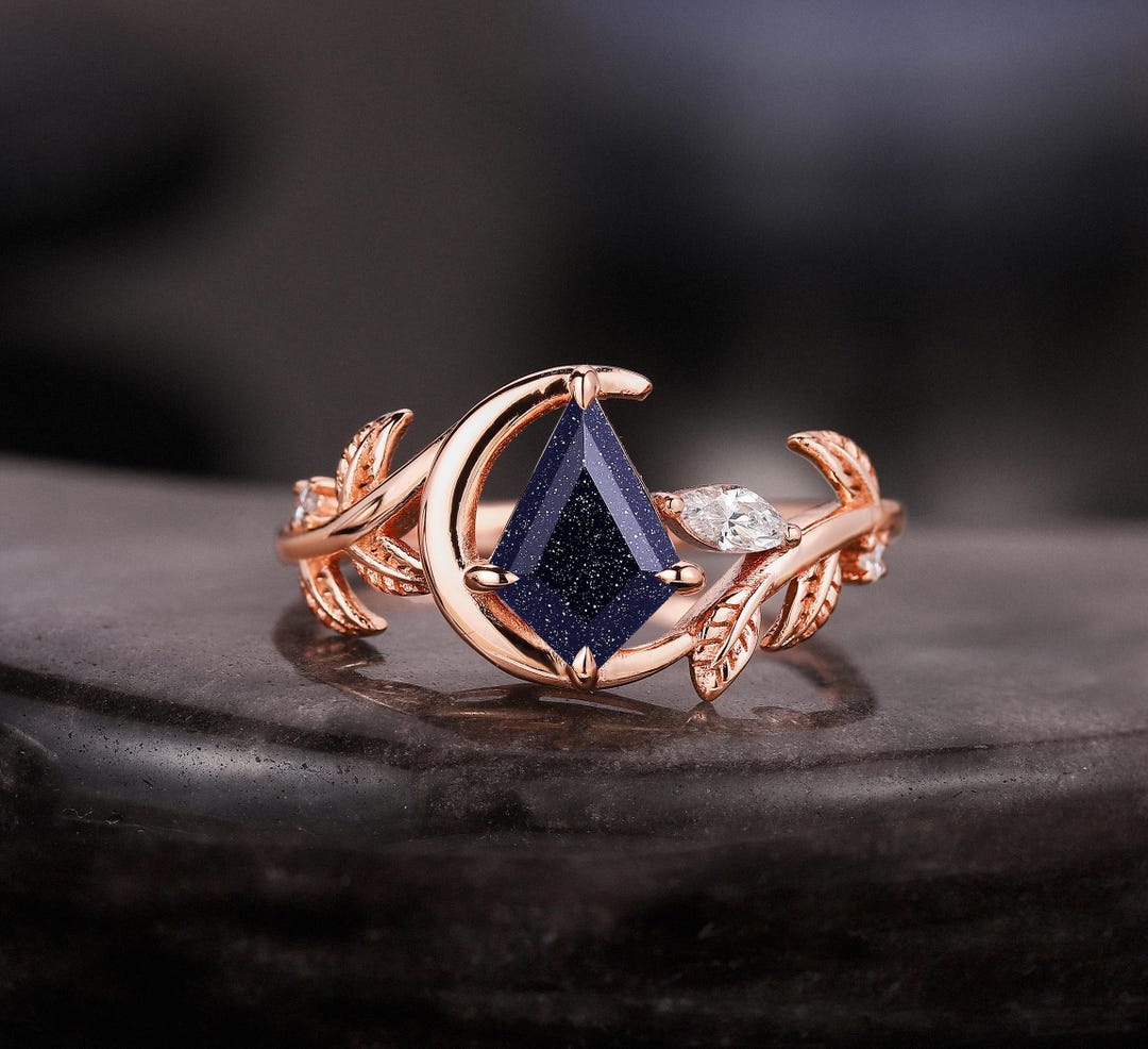 Vintage Kite Blue Sandstone Galaxy Engagement Ring Moon Design ...