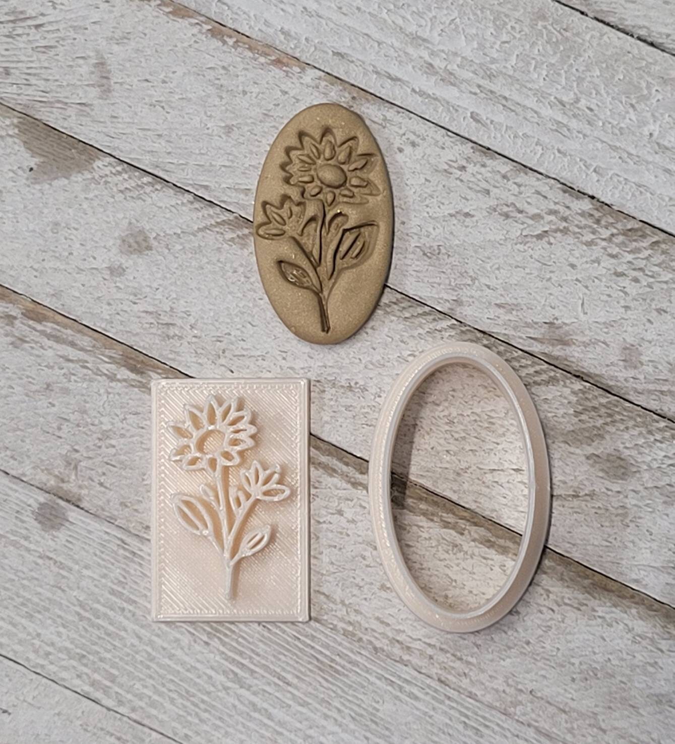 Sunflower Flower Stamp and Oval Cutter Cutter Stamp Set 1.25 - Etsy