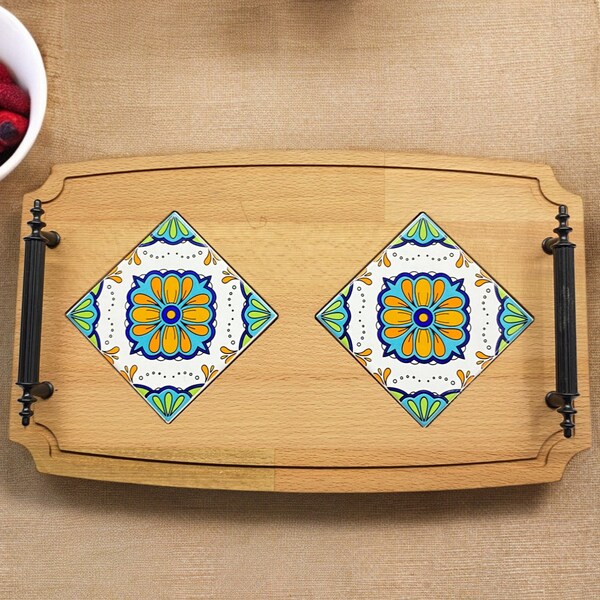 Wooden Serving Tray, Tiled Engagement Tray, Ceramic Tile Decorative ...