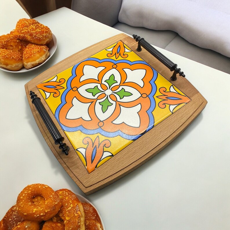 Wooden Serving Tray, Tiled Engagement Tray, Ceramic Tile Decorative ...