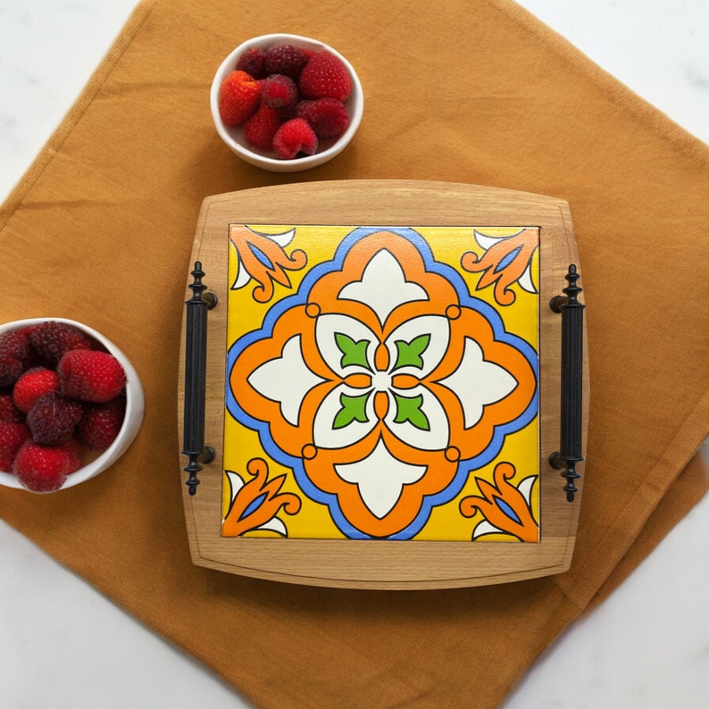 Wooden Serving Tray, Tiled Engagement Tray, Ceramic Tile Decorative ...