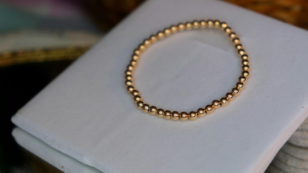 Soft Small and Elegant Gold Round Elastic Beaded Bracelet - Etsy