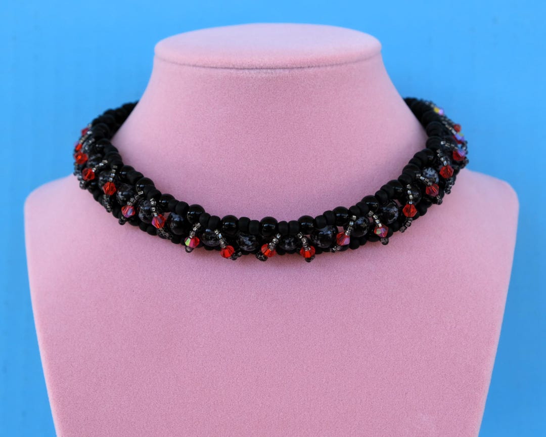 Devilish - Sparkly Red and Black Gothic Beaded Choker Necklace - Etsy