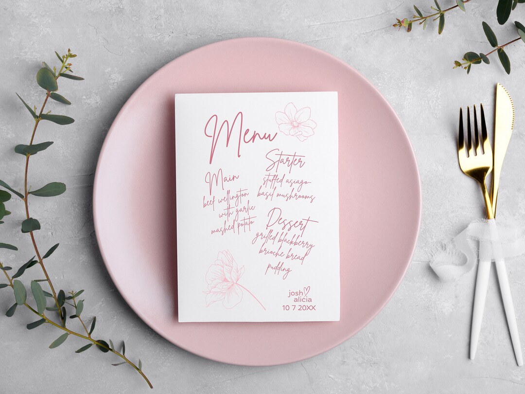 Minimalist Floral Menu, Modern Wedding Menu Classy, Upscale Wedding ...