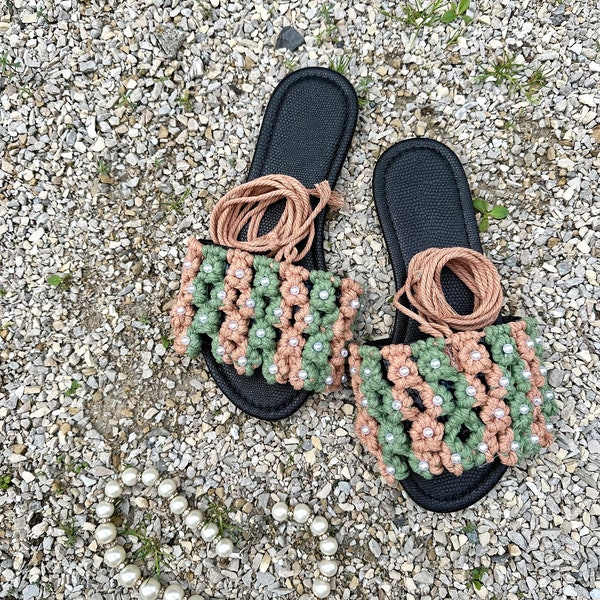 Blue Macrame Sandals - Etsy