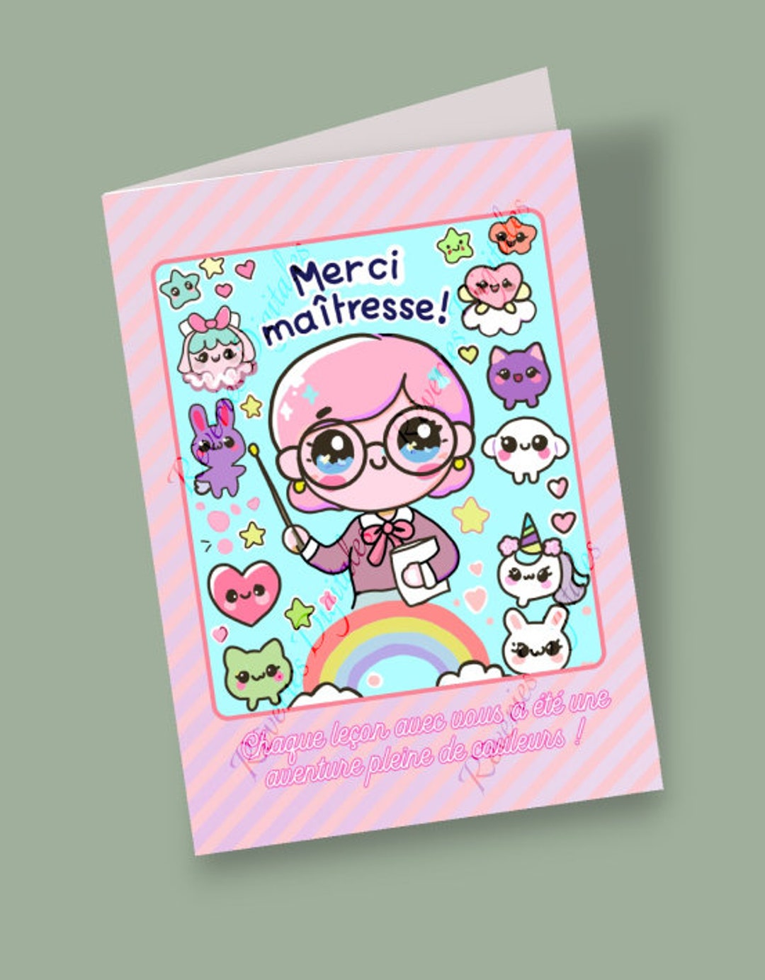 Carte Merci Maitresse Kawaii à Imprimer Illustration Mignonne et ...