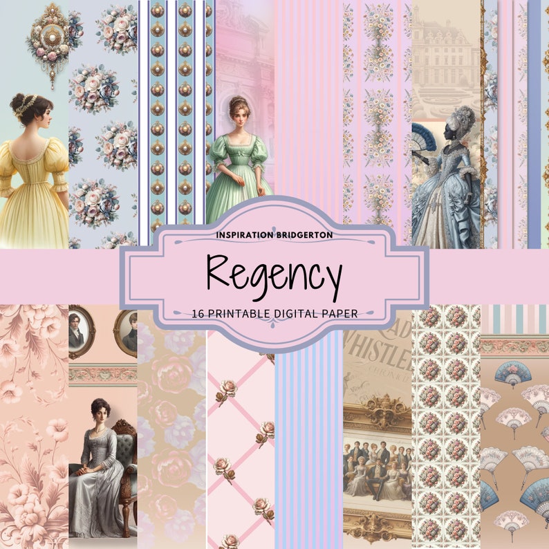 Regency Digital Paper Pack of 16 Bridgerton Style Sheets for ...