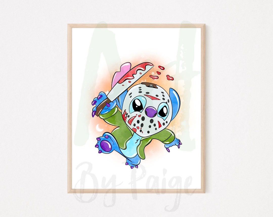 Stitch as Jason Voorhees Watercolour Art Print Halloween - Etsy