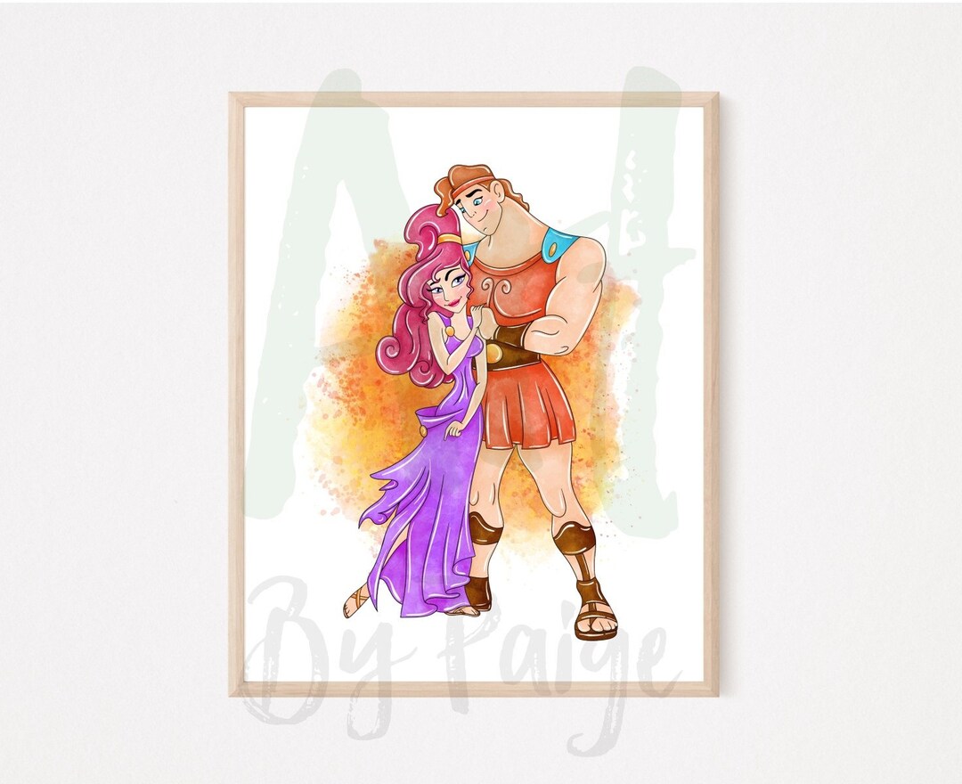 Hercules & Megara Watercolour Art Print Personalised - Etsy UK