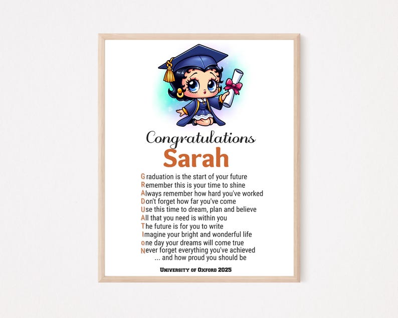 Congratulations on Your Graduation Betty Bop Watercolour Art Print ...