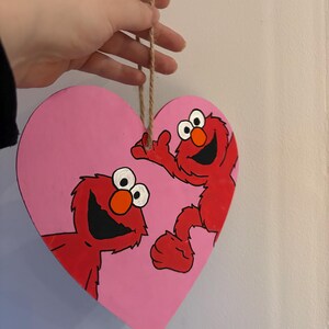 Elmo Wooden Slice Heart Handcrafted Sesame Street Art - Etsy