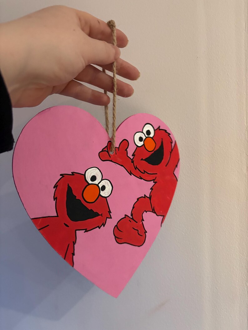 Elmo Wooden Slice Heart Handcrafted Sesame Street Art - Etsy