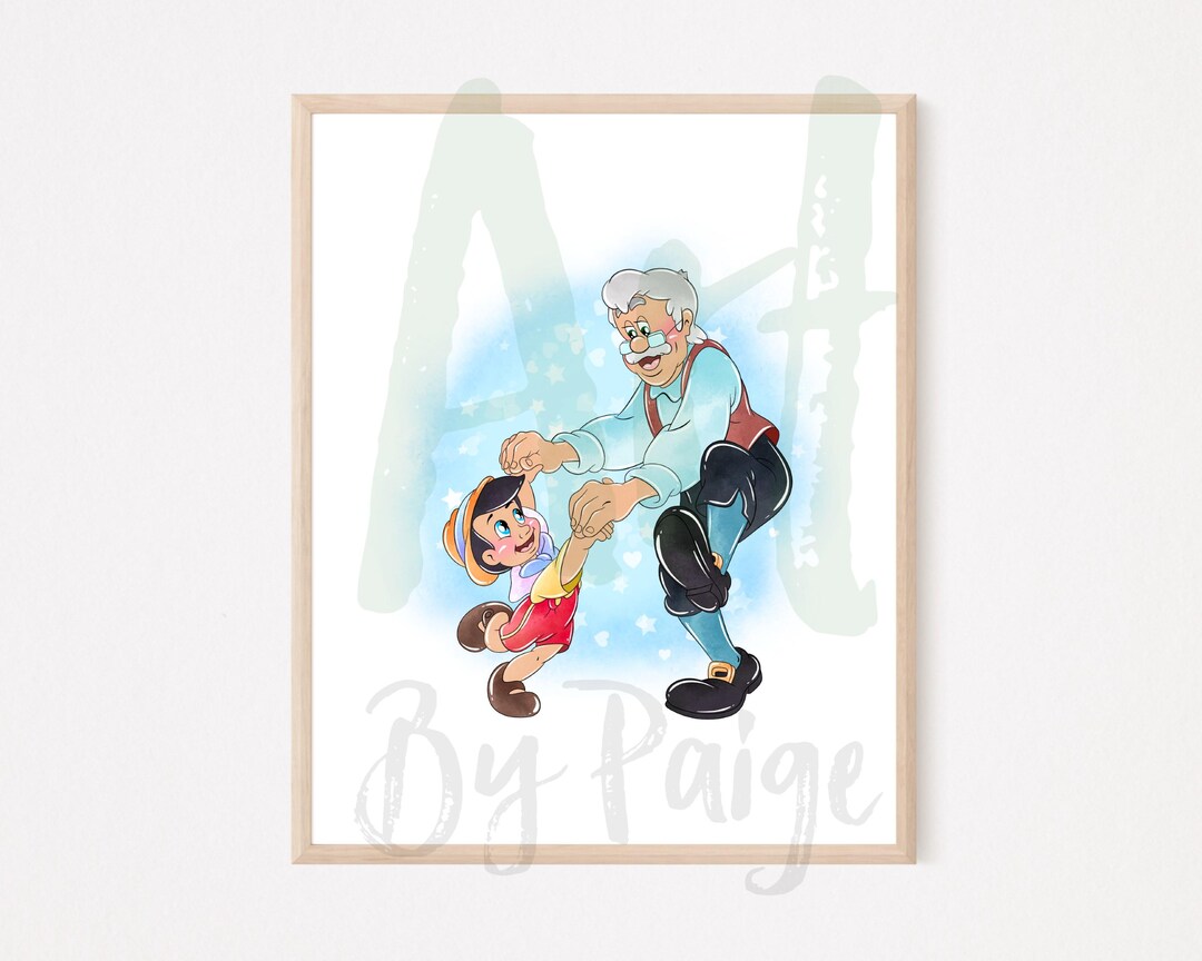 Pinocchio & Geppetto Watercolour Art Print - Etsy