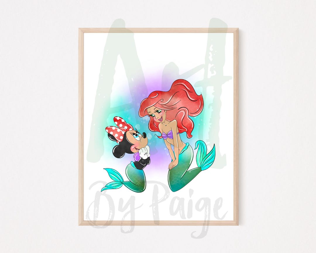 Minnie Mouse & Ariel the Little Mermaids Watercolour Art Print - Etsy UK